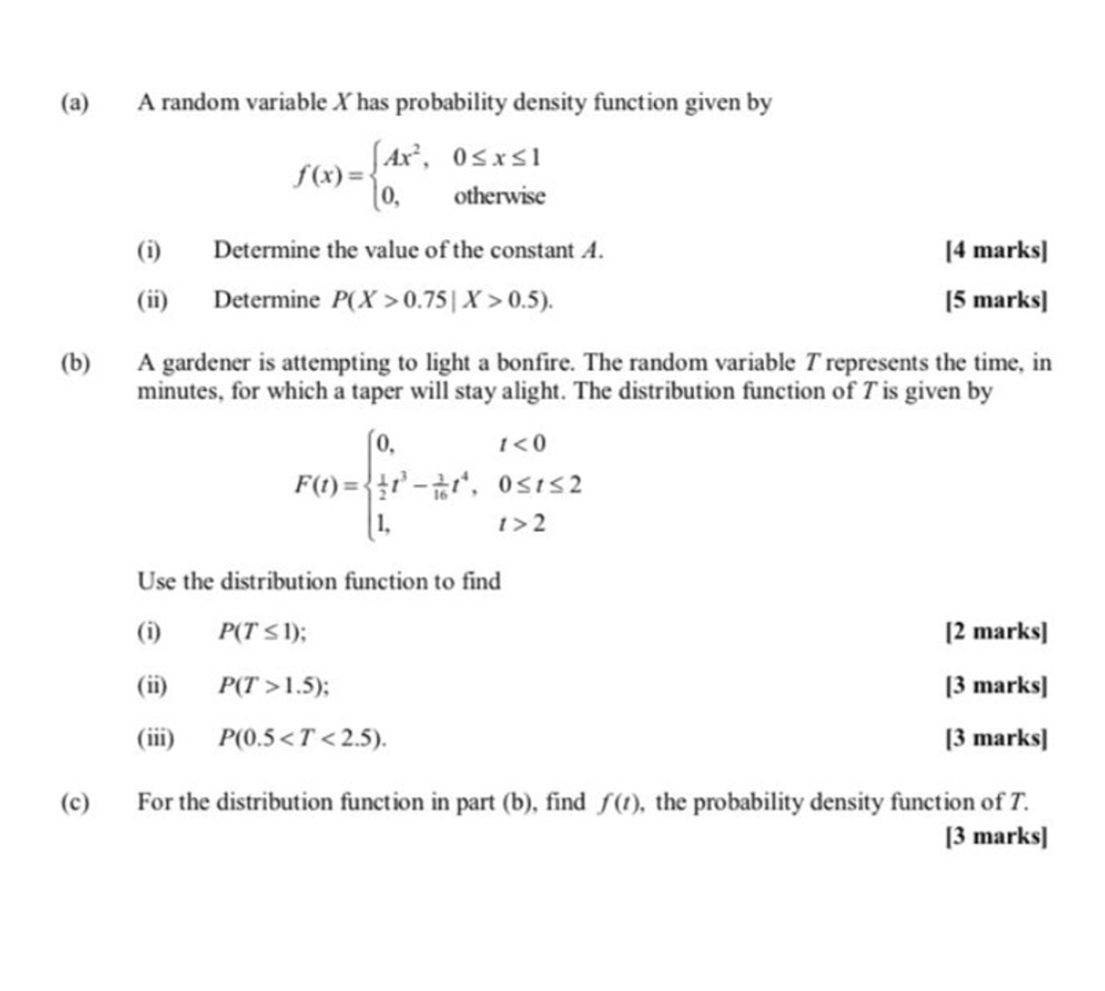 Solved (a) ﻿A random variable x ﻿has probability density | Chegg.com
