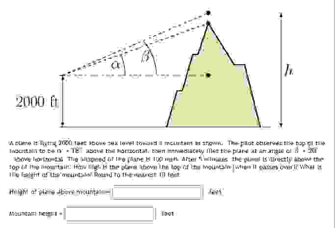 Solved Height of plane above mountain = ___feetMountain | Chegg.com