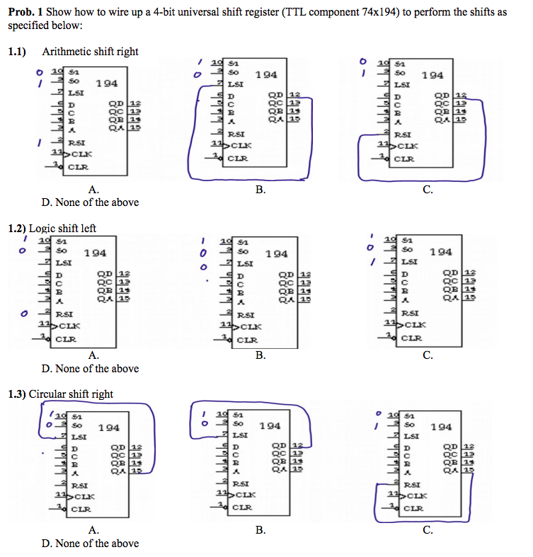 Solved Prob. 1 Show how to wire up a 4-bit universal shift | Chegg.com