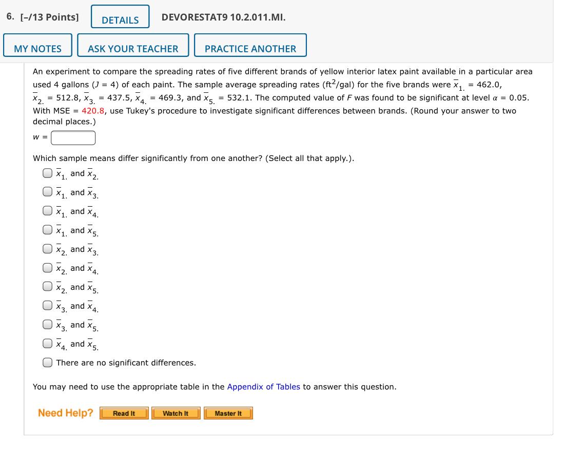 Solved 6. [-/13 Points] DETAILS DEVORESTAT9 10.2.011.MI. MY | Chegg.com