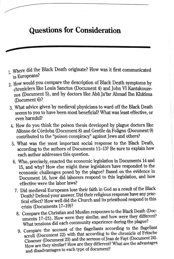 Solved From the book, The Black Death, The Great Mortality | Chegg.com