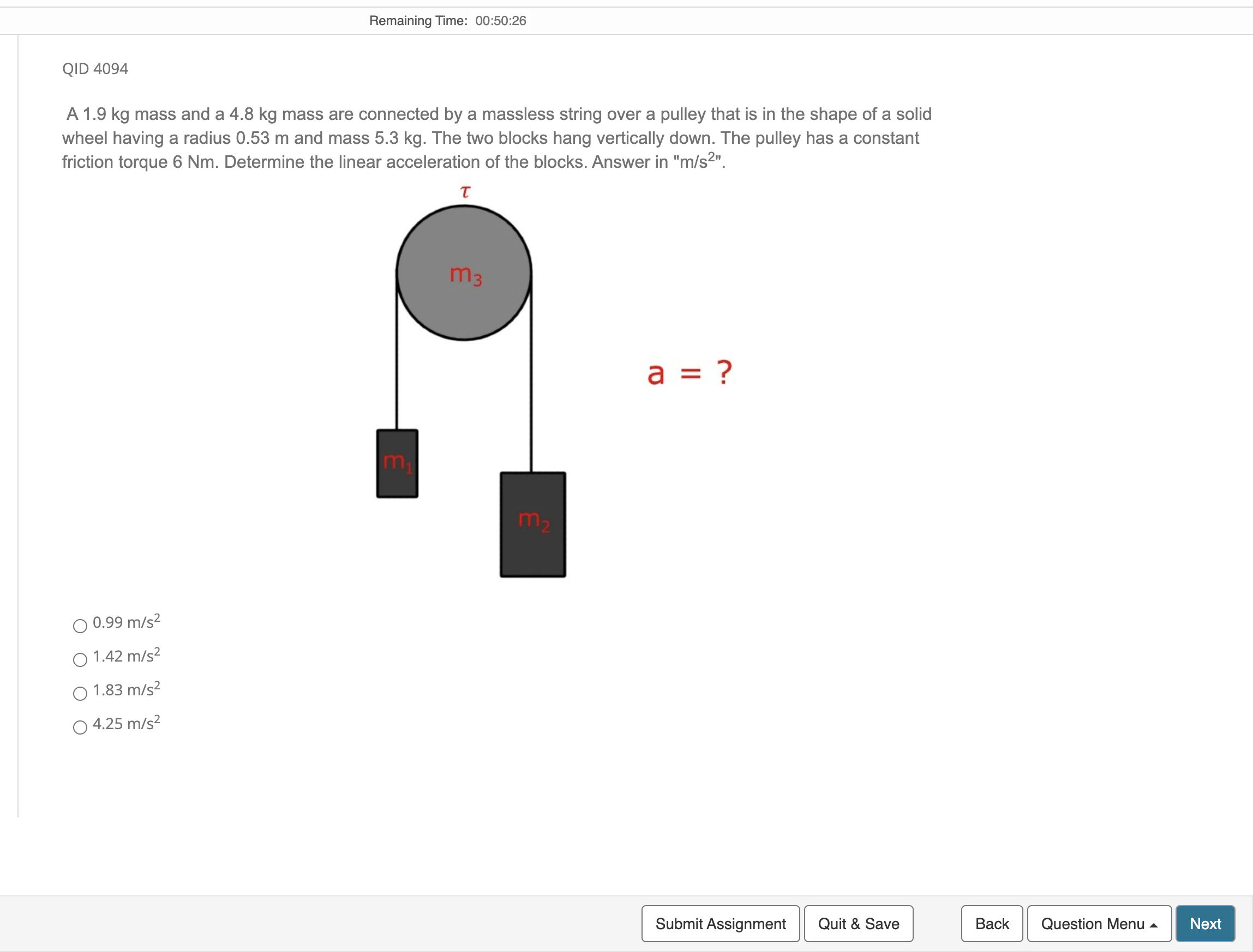 Solved QID 4094A 1.9kg ﻿mass and a 4.8kg ﻿mass are connected | Chegg.com