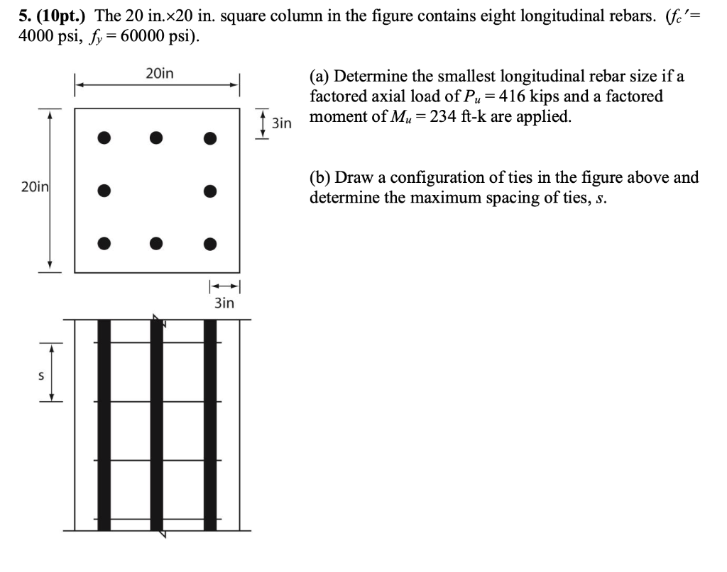 Solved 5. (10pt.) The 20 in.x20 in. square column in the | Chegg.com