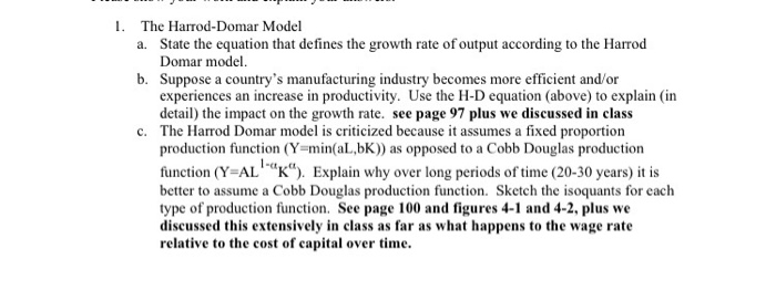 Solved . The Harrod-Domar Model State the equation that | Chegg.com