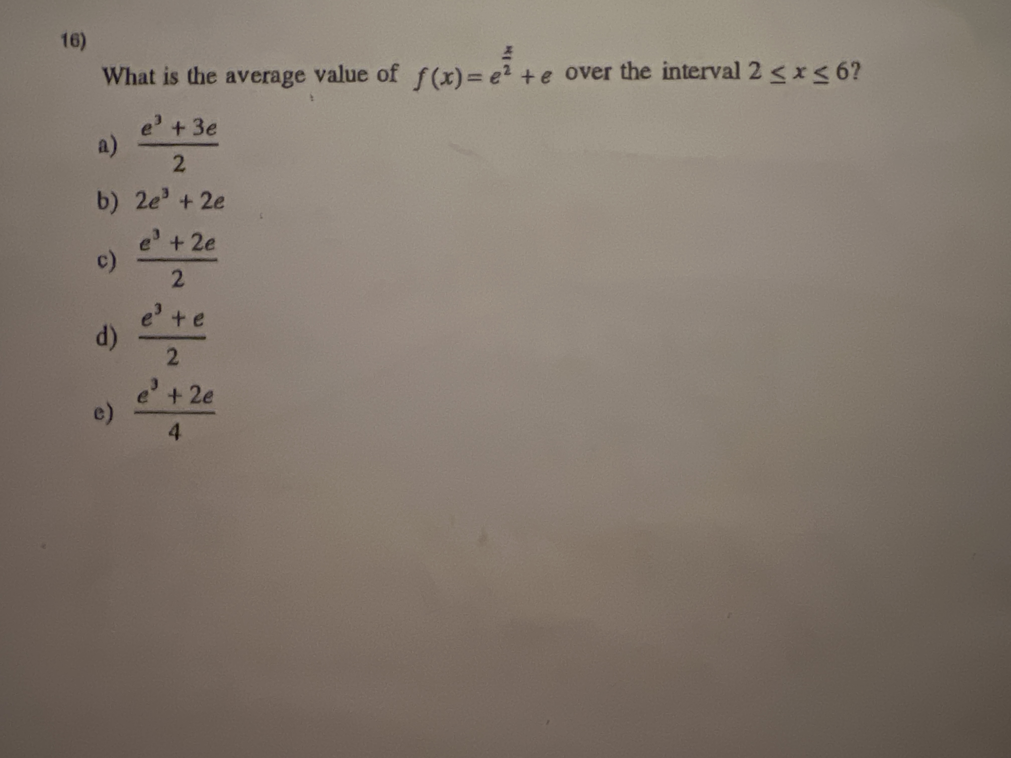 Solved What is the average value of f(x)=ex2+e ﻿over the | Chegg.com