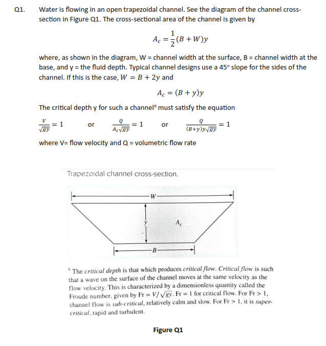 Solved Water is flowing in an open trapezoidal channel. See | Chegg.com