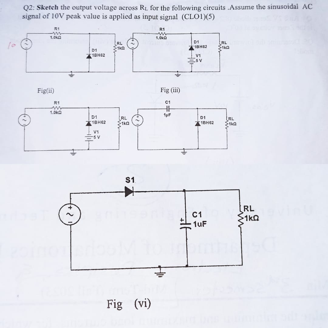 Solved Q2: Sketch the output voltage across RL for the | Chegg.com
