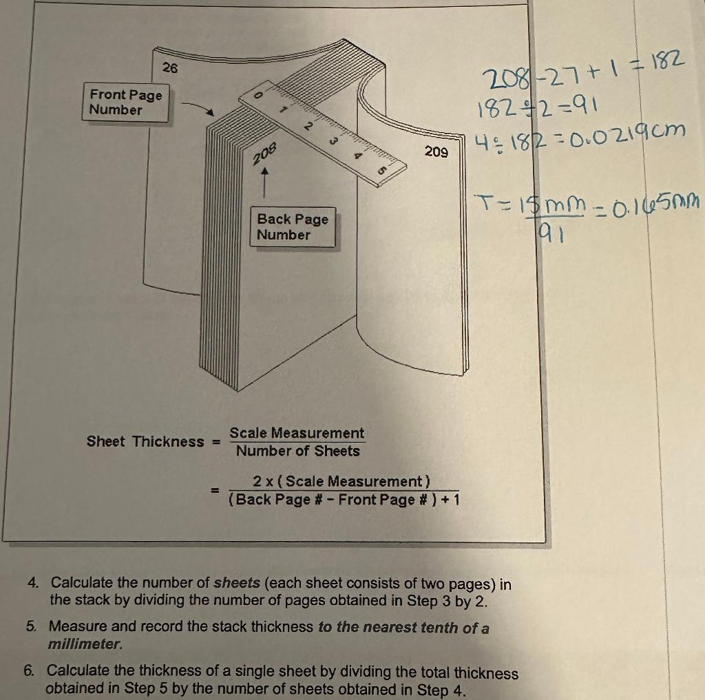 Page thickness data sheet. perform steps 1-6 five | Chegg.com