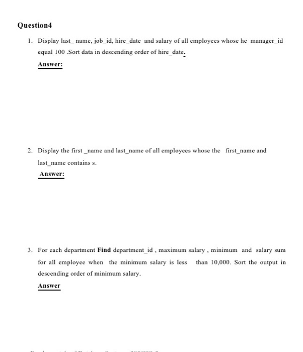 Solved Write statements in SQL data definition language | Chegg.com