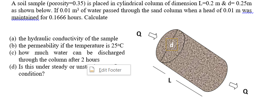 Solved A soil sample (porosity=0.35) is placed in | Chegg.com