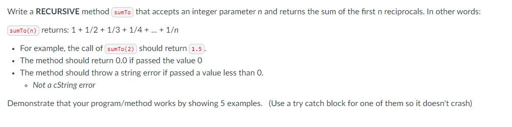 Solved Write a RECURSIVE method sumto that accepts an | Chegg.com