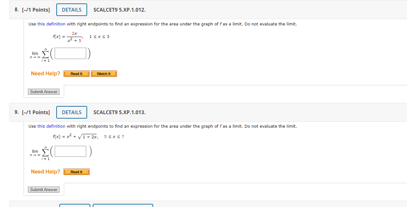 Solved [-/1 ﻿Points]SCALCET9 5.XP.1.012.Use this definition | Chegg.com