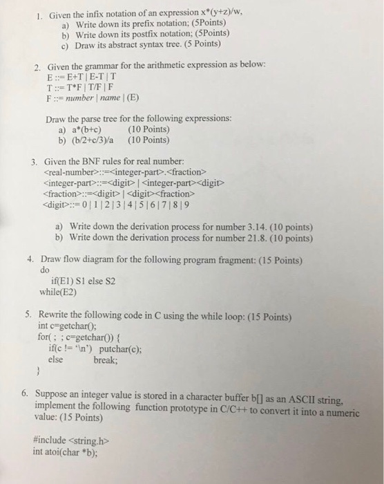 Solved 1. Given the infix notation of an expression | Chegg.com