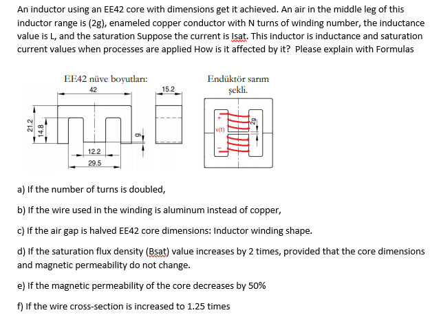 Solved An inductor using an EE42 core with dimensions get it | Chegg.com