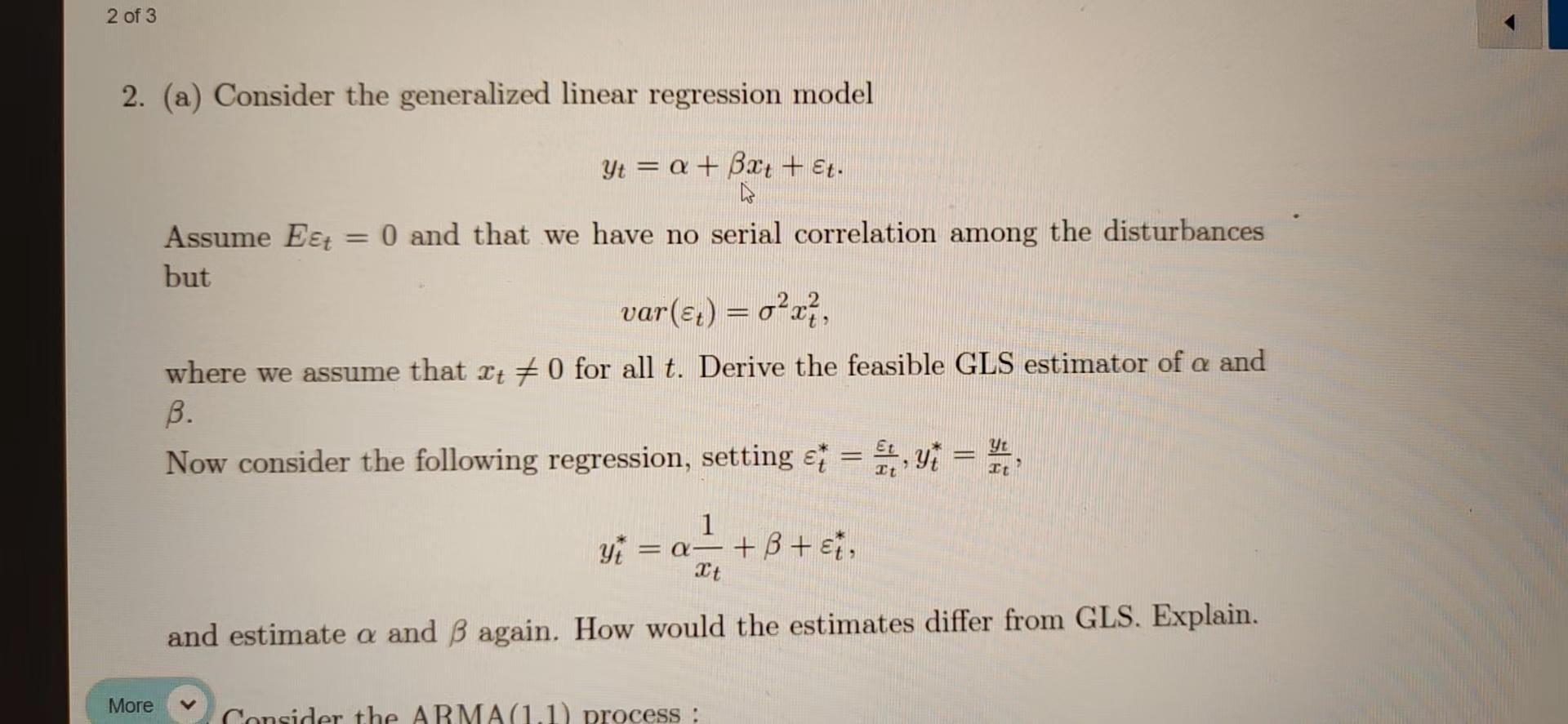 Solved 2. (a) Consider the generalized linear regression | Chegg.com