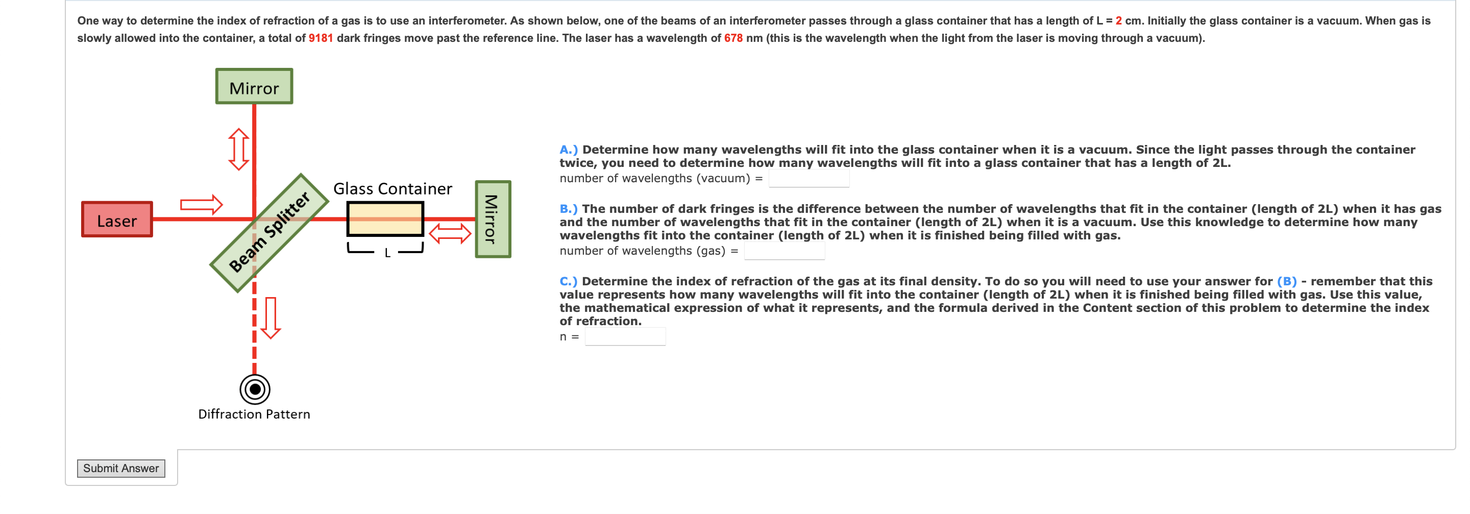 Solved One way to determine the index of refraction of a gas | Chegg.com