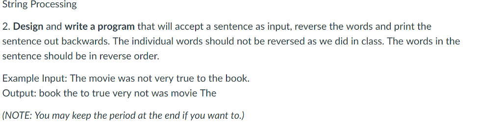 Solved String Processing 2. Design and write a program that | Chegg.com