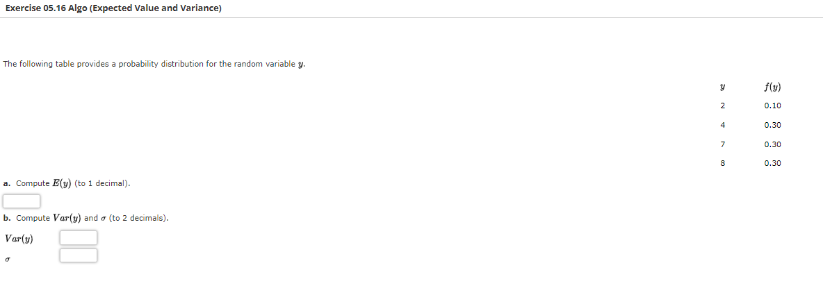 Solved Exercise 05.16 Algo (Expected Value and Variance) The | Chegg.com