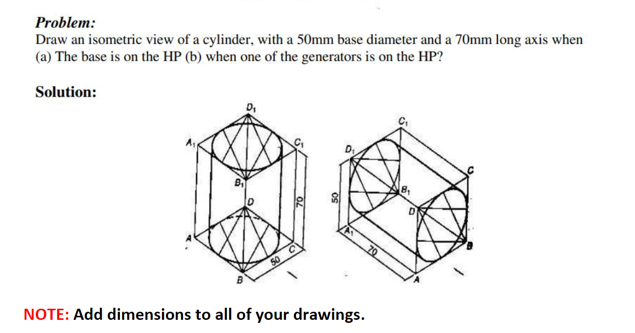 Problem: Draw an isometric view of a cylinder, with a | Chegg.com