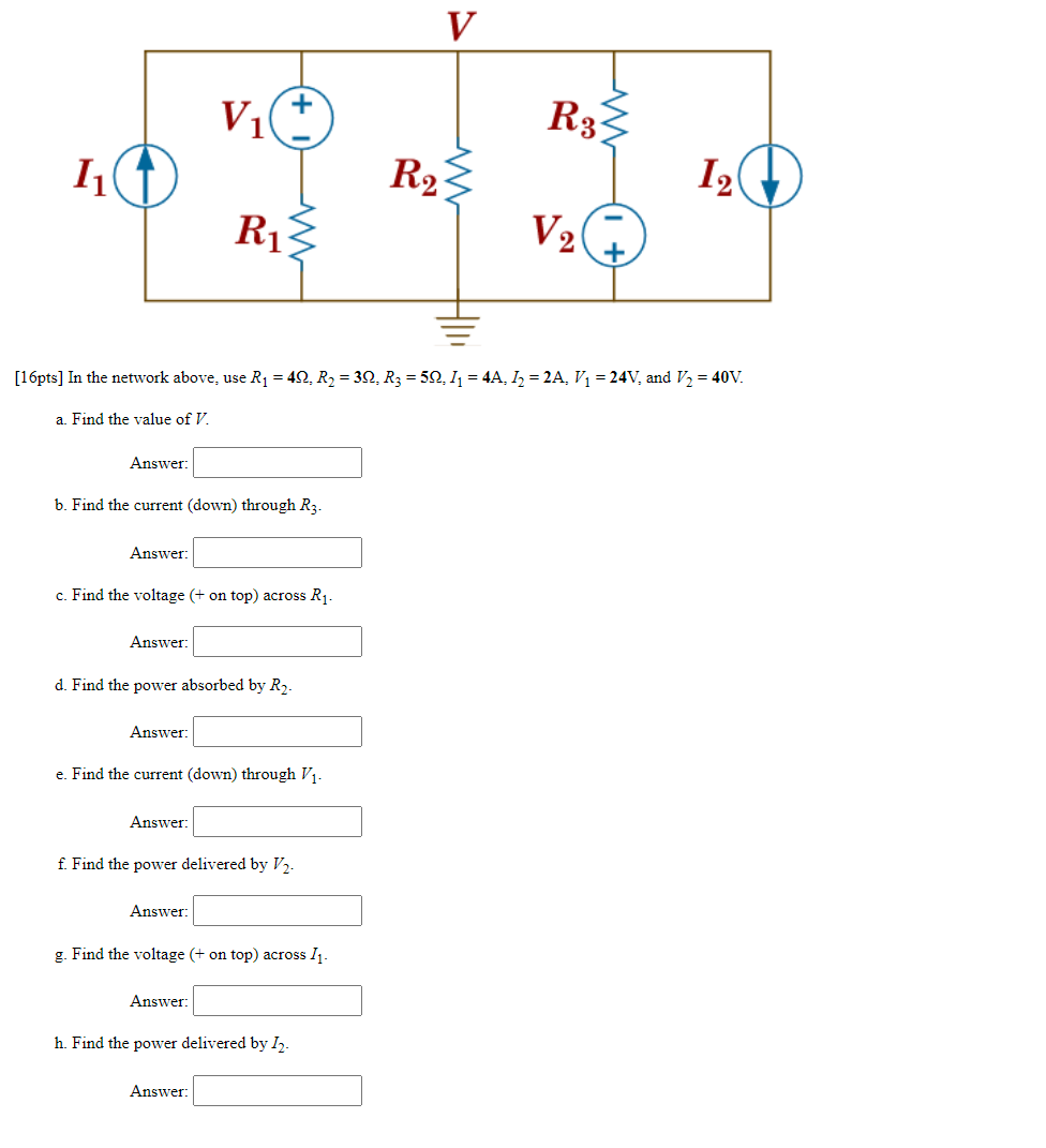 Solved pts] In the network above, use R1=4Ω,R2=3Ω,R3=5Ω,I1=4 | Chegg.com