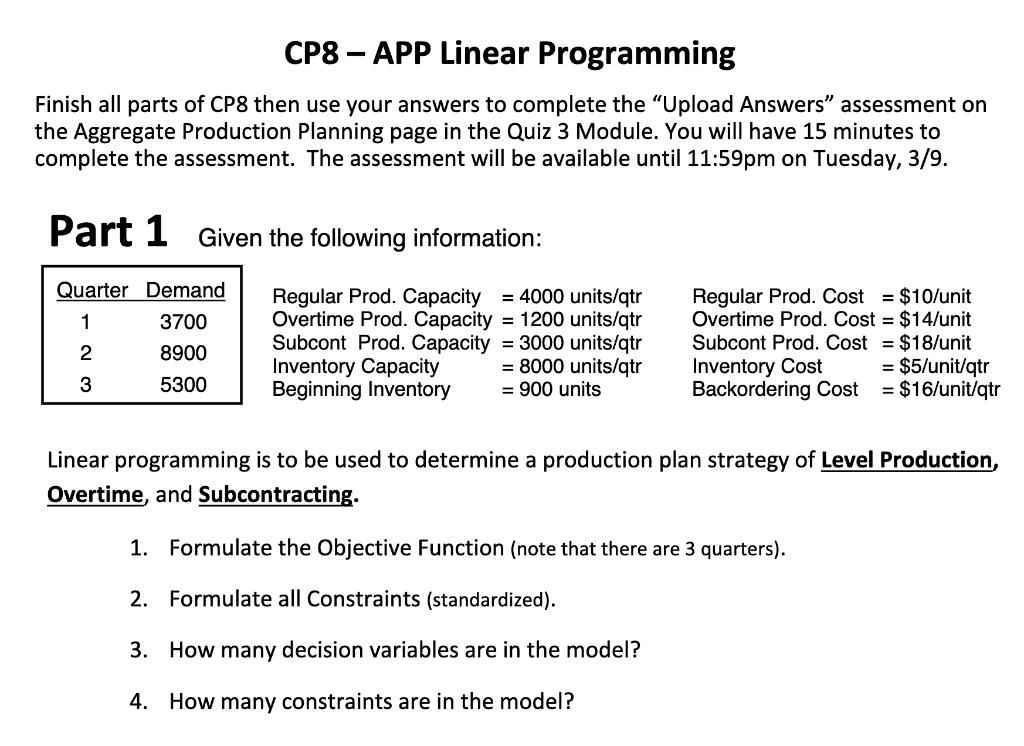CP8 - APP Linear Programming Finish all parts of CP8 | Chegg.com