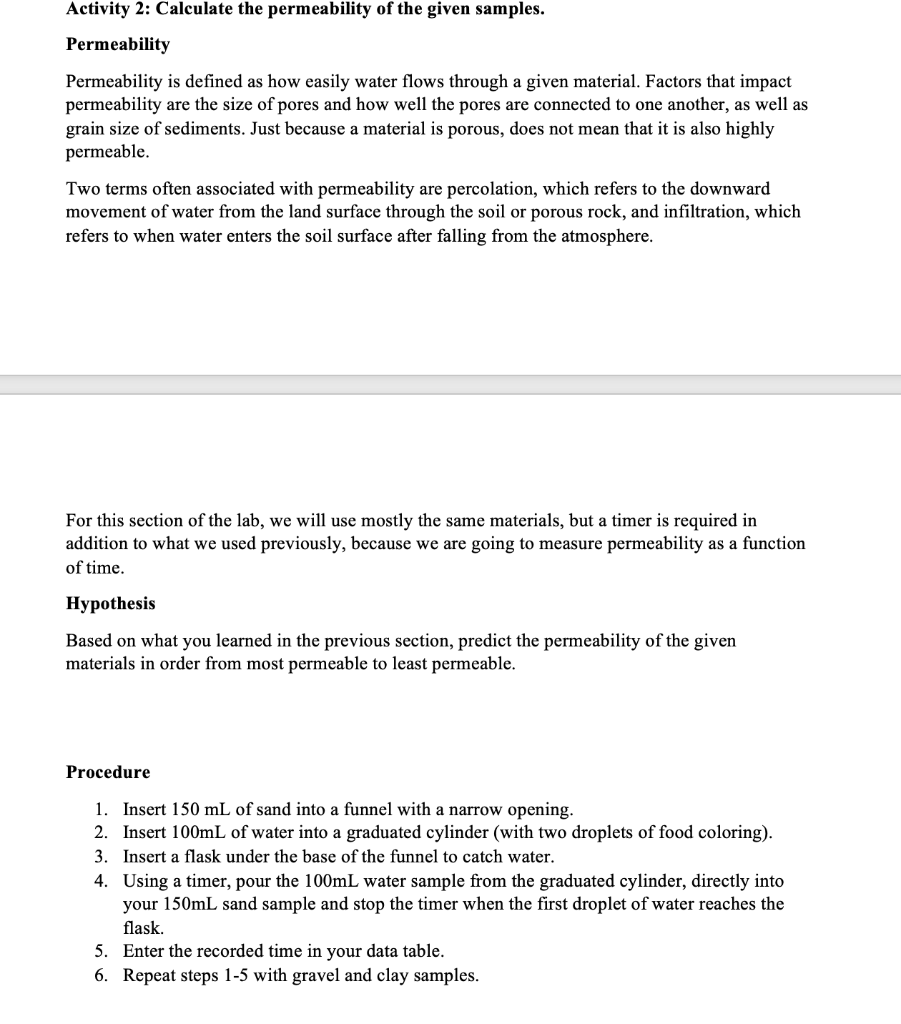 Solved Activity 2: Calculate the permeability of the given | Chegg.com