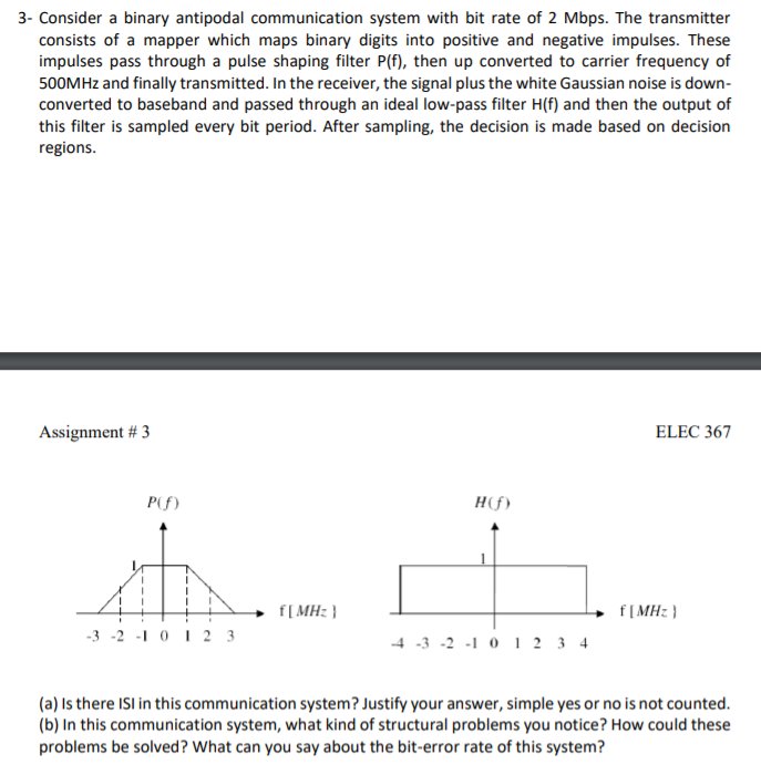 3- Consider a binary antipodal communication system | Chegg.com