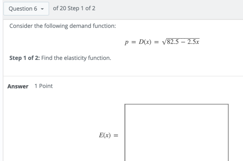 Solved Question 6 of 20 Step 1 of 2 Consider the following | Chegg.com
