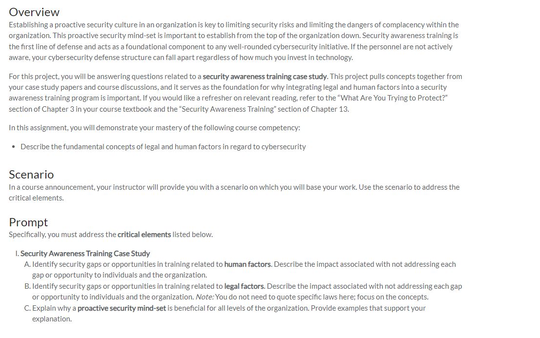 Solved Overview Establishing a proactive security culture in | Chegg.com