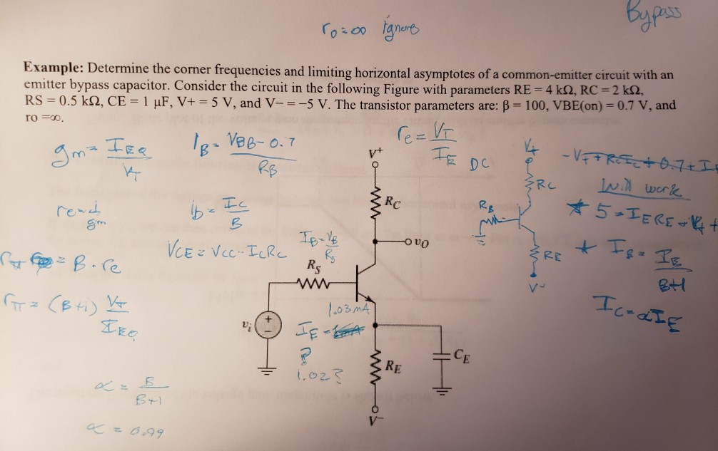 Solved Example: emitter bypass capacitor. Consider the | Chegg.com