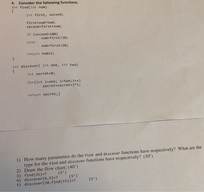 Solved 4. Consider the following functions. int find (int | Chegg.com