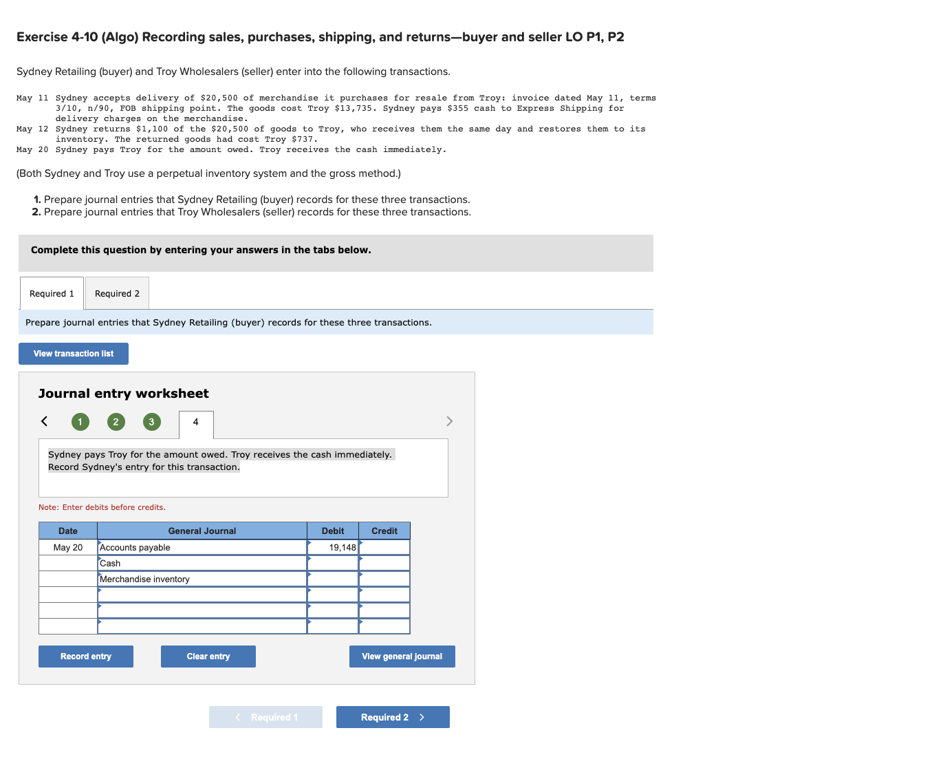 Exercise 4-10 (Algo) Recording sales, purchases, | Chegg.com