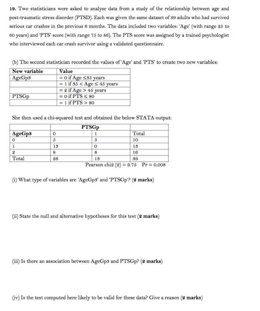Solved 19. Two statisticians were asked to analyse data from | Chegg.com