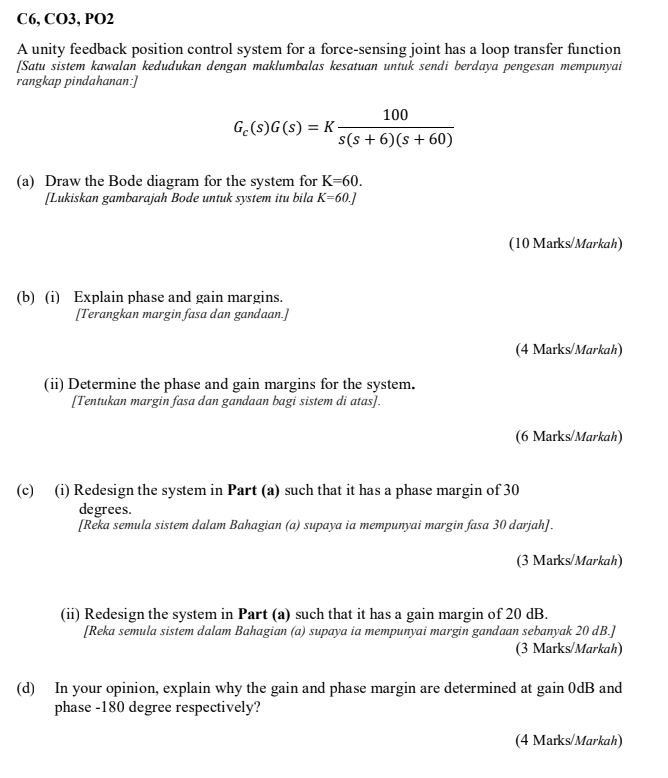 Solved C6, CO3, PO2 A unity feedback position control system | Chegg.com