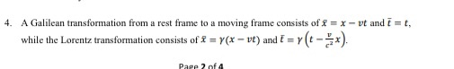 Solved 4. A Galilean transformation from a rest frame to a | Chegg.com