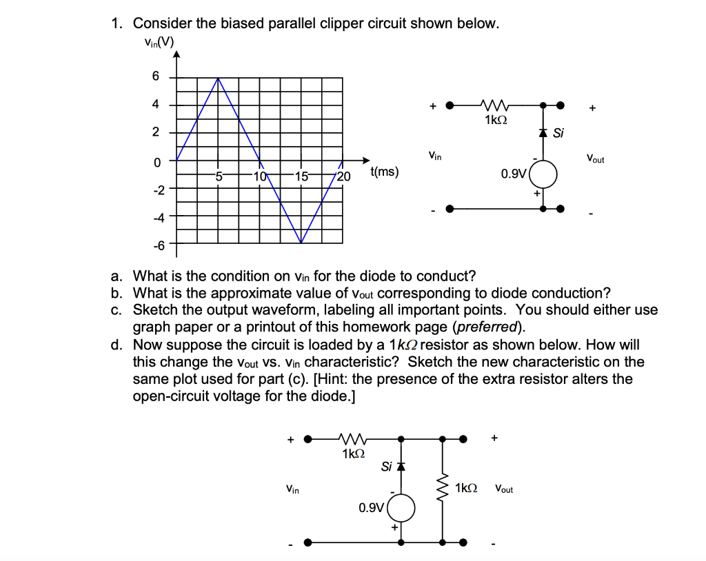 1. Consider the biased parallel clipper circuit shown | Chegg.com