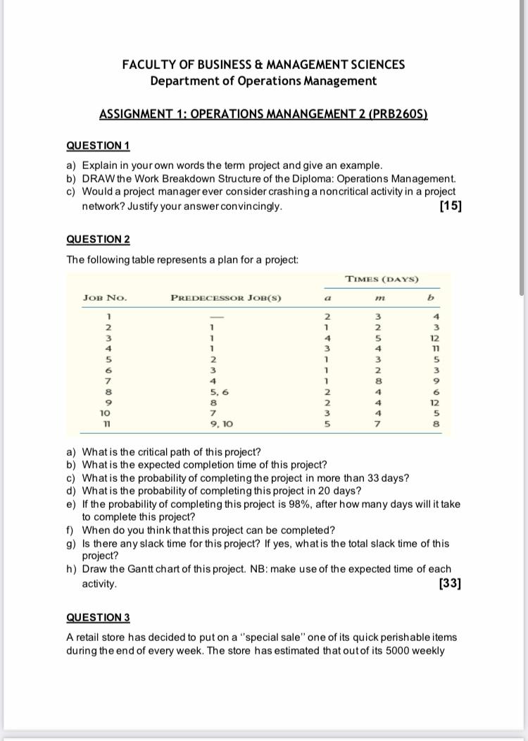 Solved FACULTY OF BUSINESS \& MANAGEMENT SCIENCES Department | Chegg.com
