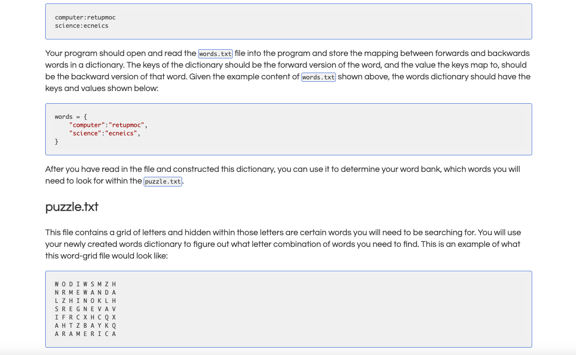 Solved CSC 110 - WordSearch In this assignment, you will be | Chegg.com