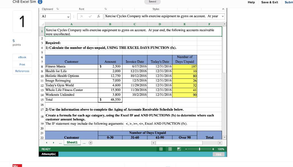 Solved Ch8 Excel Sim i Saved Help Save & Exit Subm Clipboard | Chegg.com