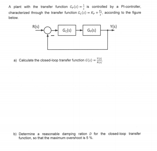 Solved A plant with the transfer function Gp(s) => is | Chegg.com