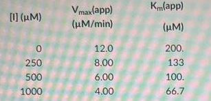 Solved The table below shows how the Vmax and Km change in | Chegg.com