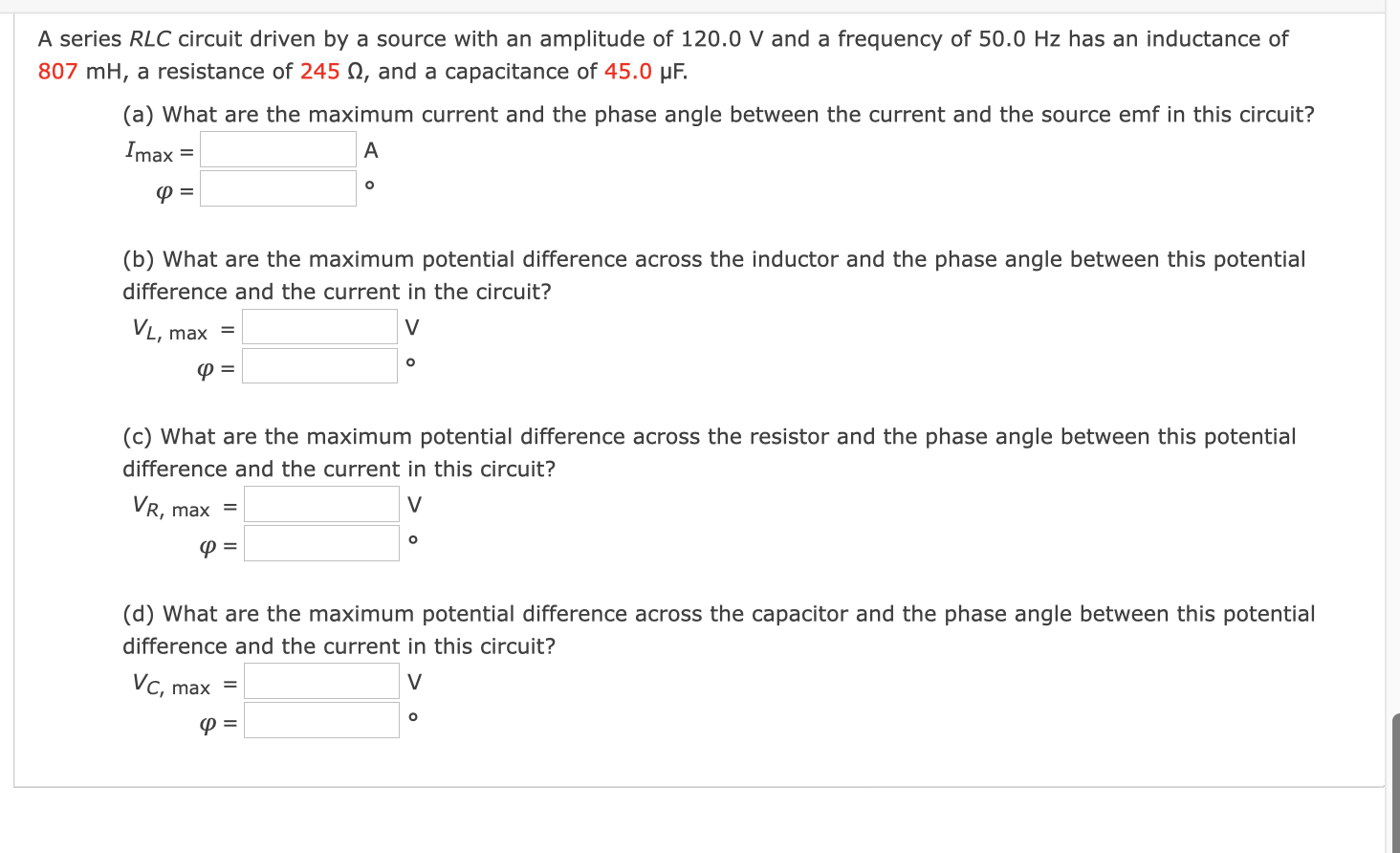 Solved A series RLC circuit driven by a source with an | Chegg.com