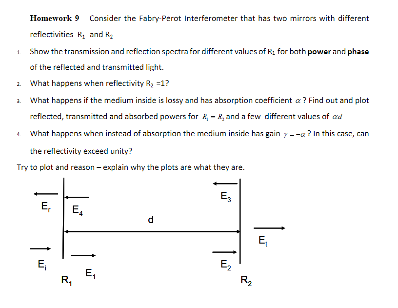 Homework 9 Consider the Fabry-Perot Interferometer | Chegg.com