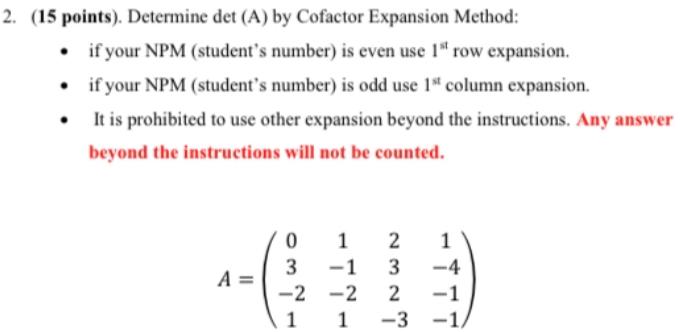 Solved use both row and column expansion method, write the | Chegg.com