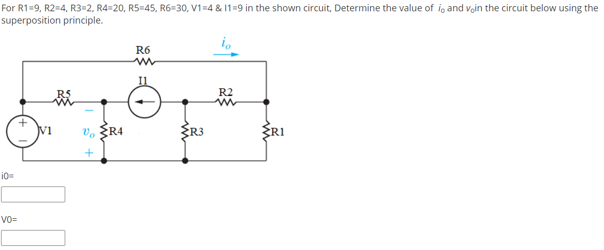 Solved For R1=9, R2=4, R3=2, R4=20, R5=45, R6=30, V1=4 & | Chegg.com