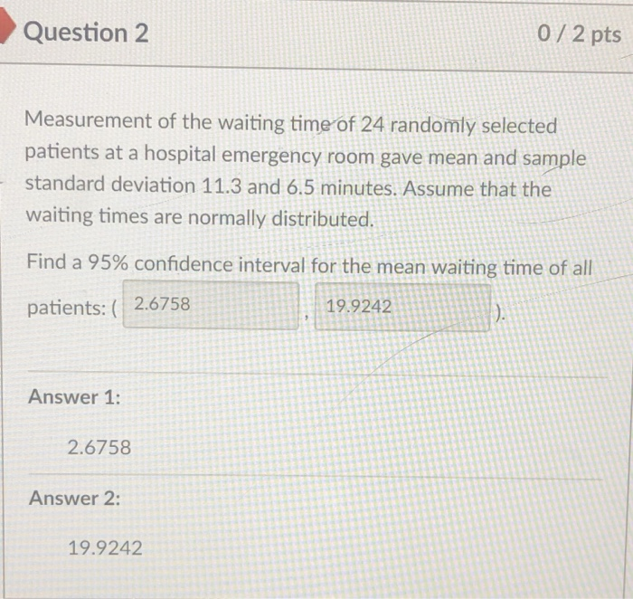 Solved Question 2 0/2 pts Measurement of the waiting time of | Chegg.com