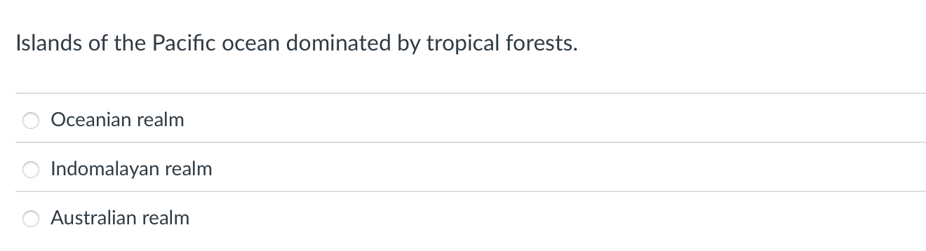 Solved Islands of the Pacific ocean dominated by tropical | Chegg.com