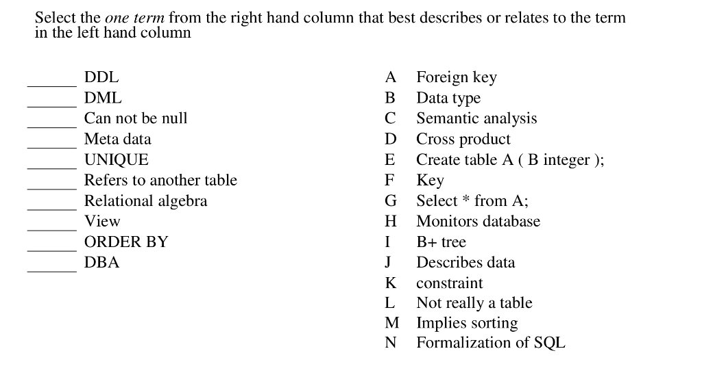 Solved Select the one term from the right hand column that | Chegg.com