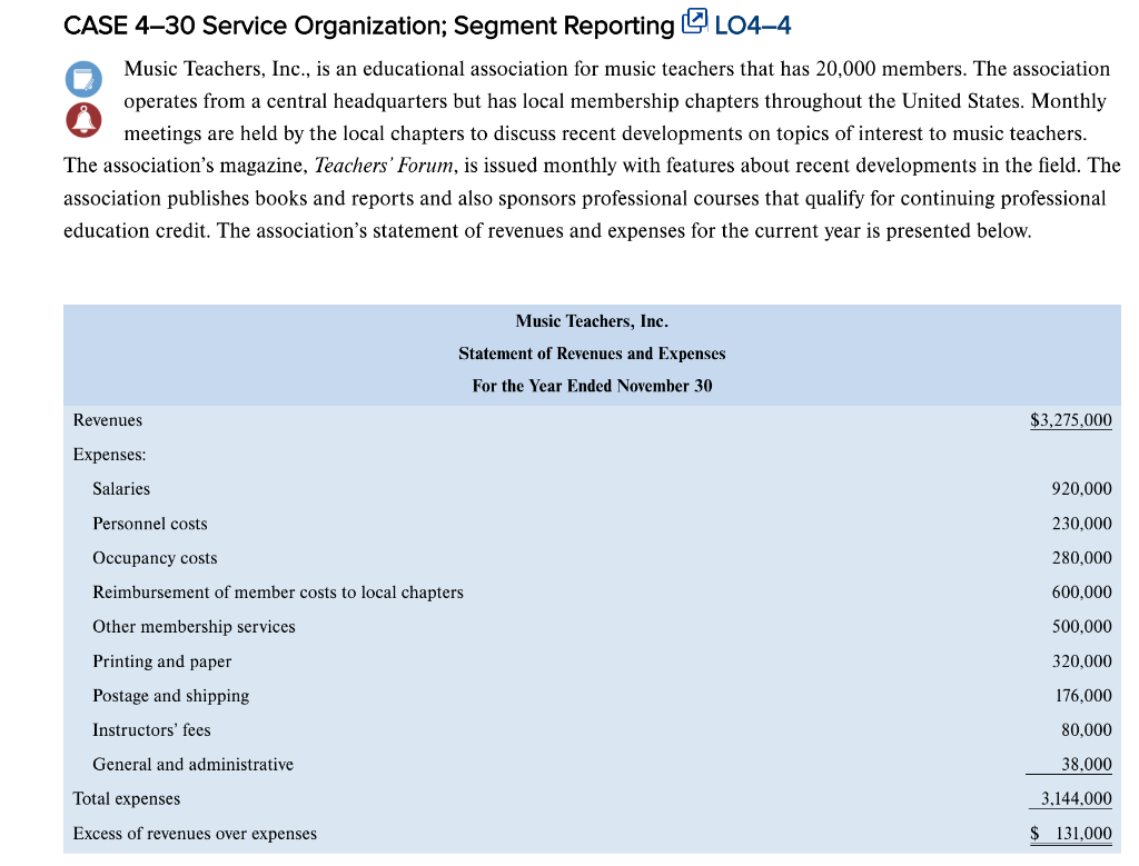 Solved CASE 4–30 Service Organization; Segment Reporting | Chegg.com