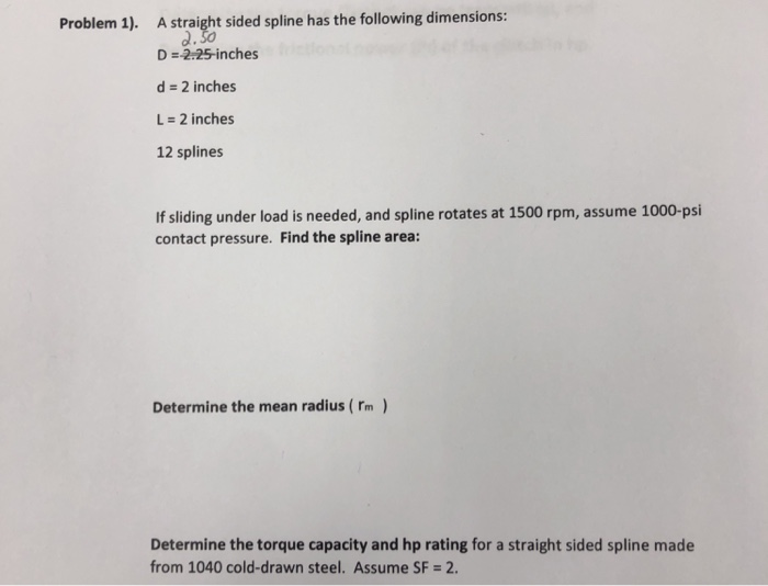 Solved A straight sided spline has the following dimensions: | Chegg.com